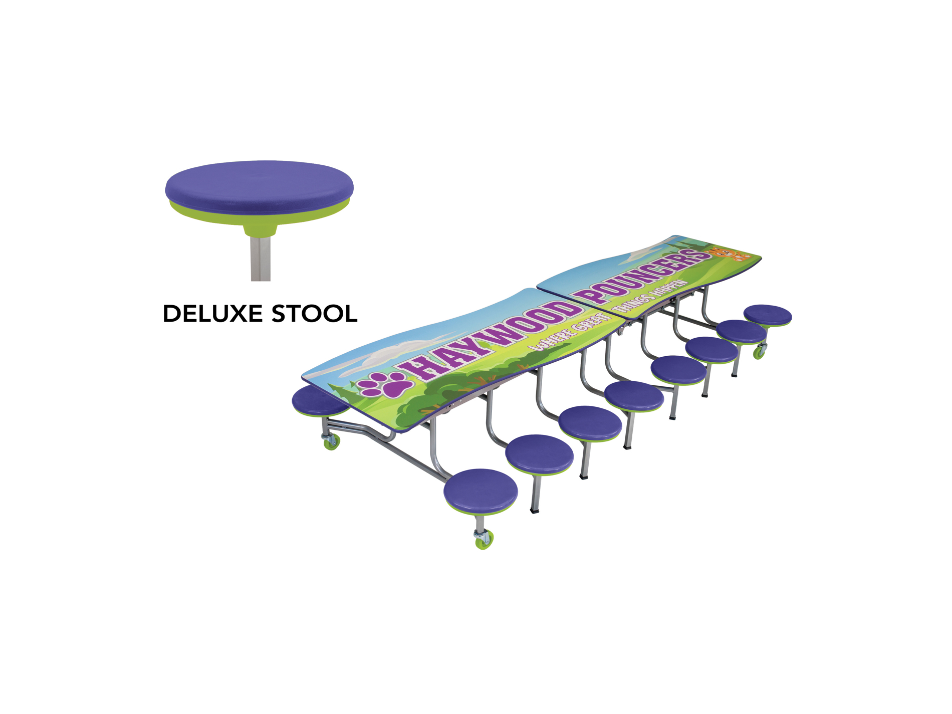 Mobile Stool Table - Wave - 16 Stools | AmTab | Modern Popular Fun