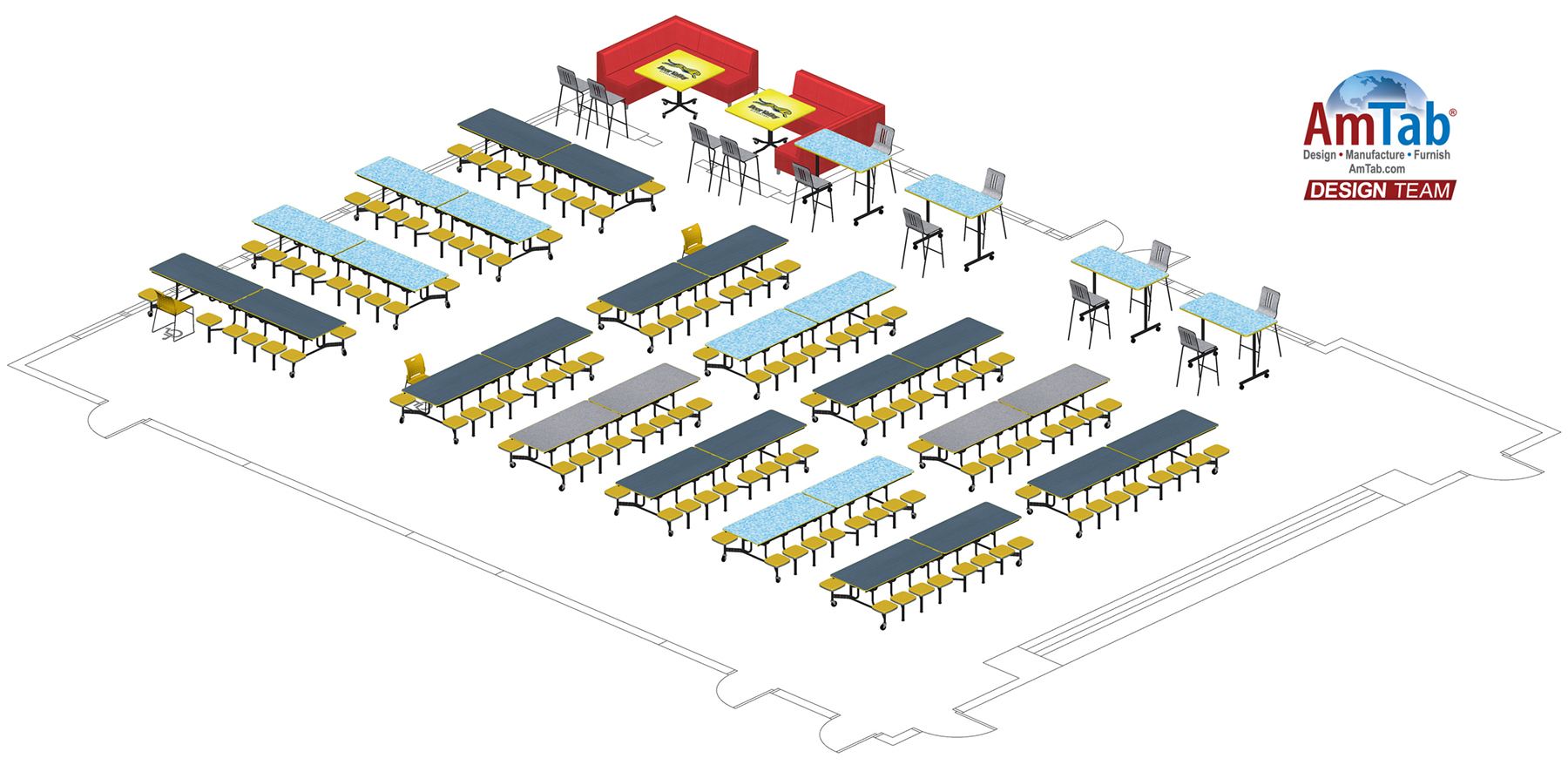 Mobile Stool Table - Rectangle - 16 Stools | AmTab | Modern Popular Fun